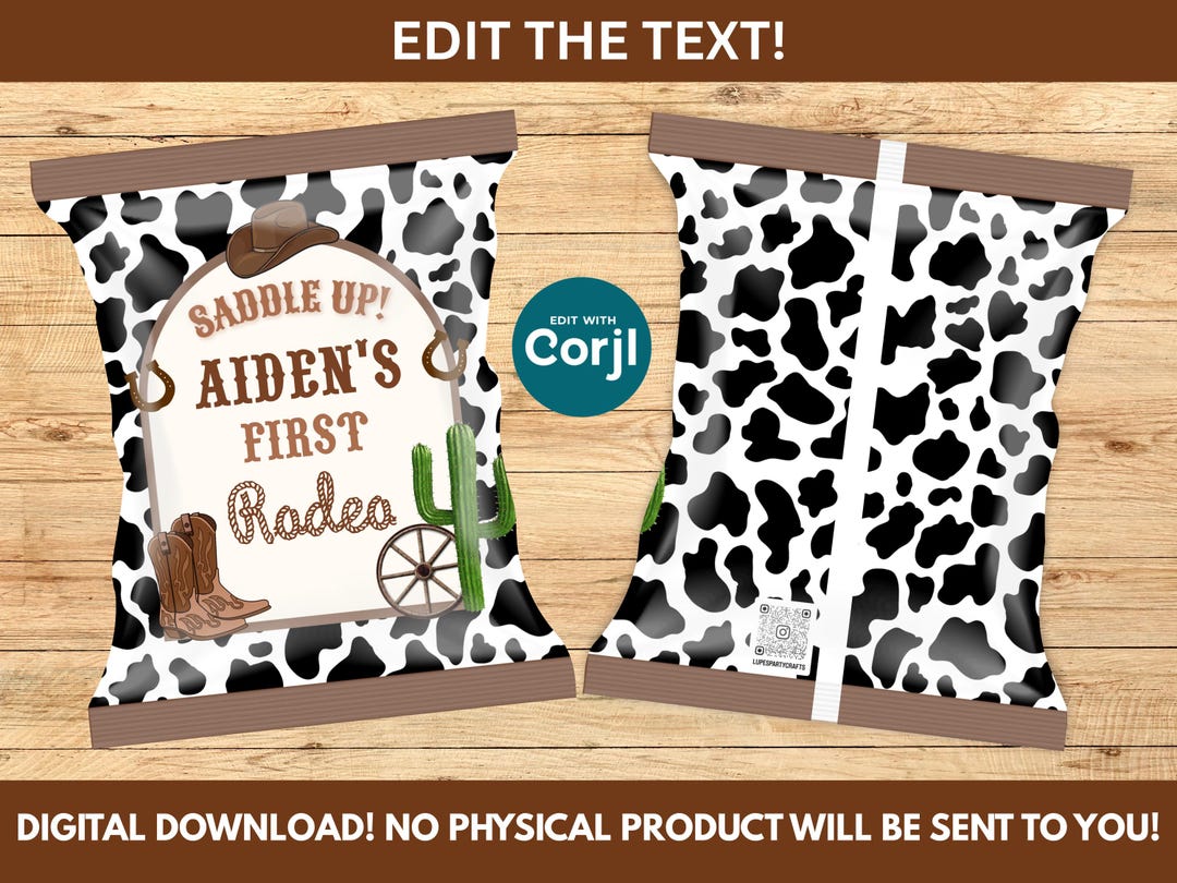 Western Rodeo Chip Bag Template: Editable Cowboy Party Favor (digital ...