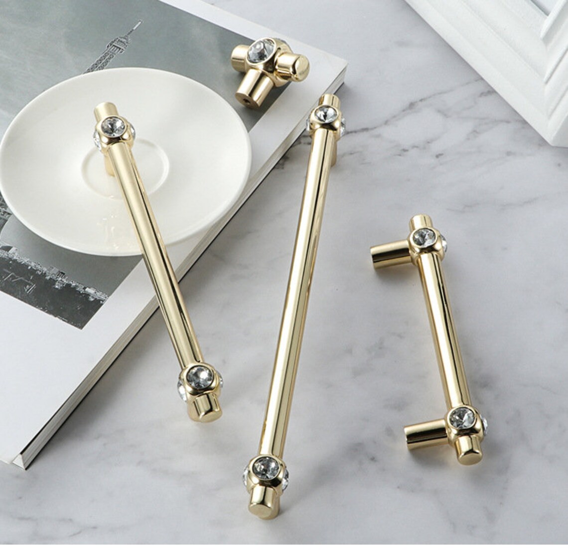 Gold Crystal Cabinet Handles Knobs Solid Polished Brass - Etsy