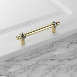 Gold Crystal Cabinet Handles Knobs, Solid Polished Brass Diamond Drawer ...