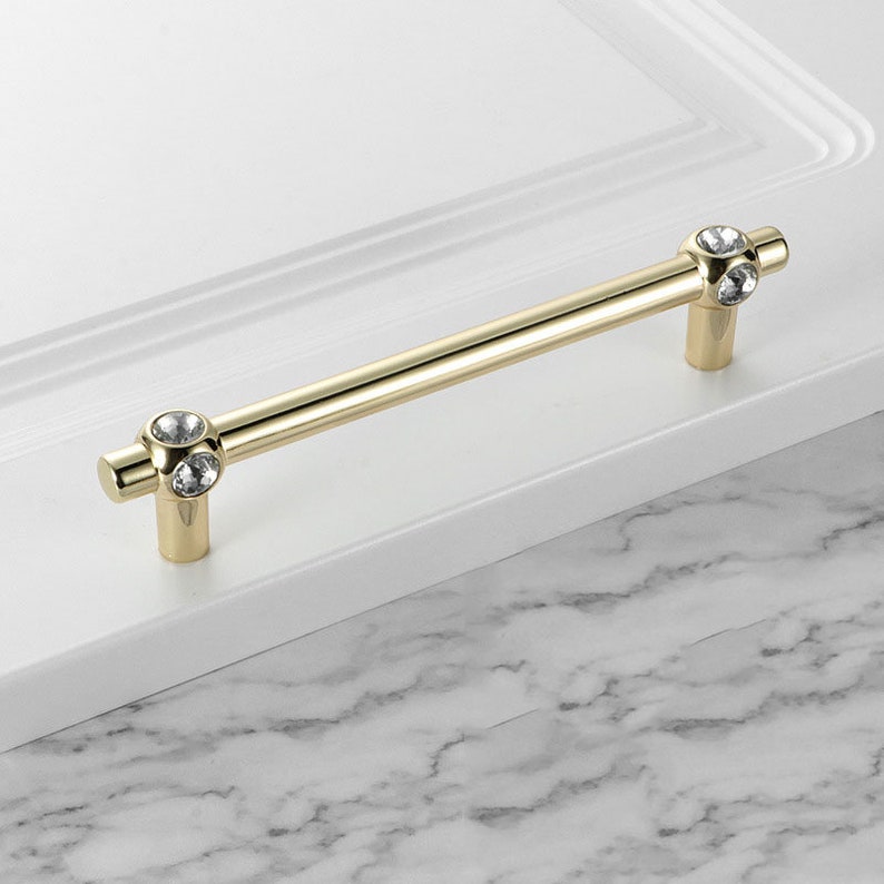 Gold Crystal Cabinet Handles Knobs Solid Polished Brass - Etsy