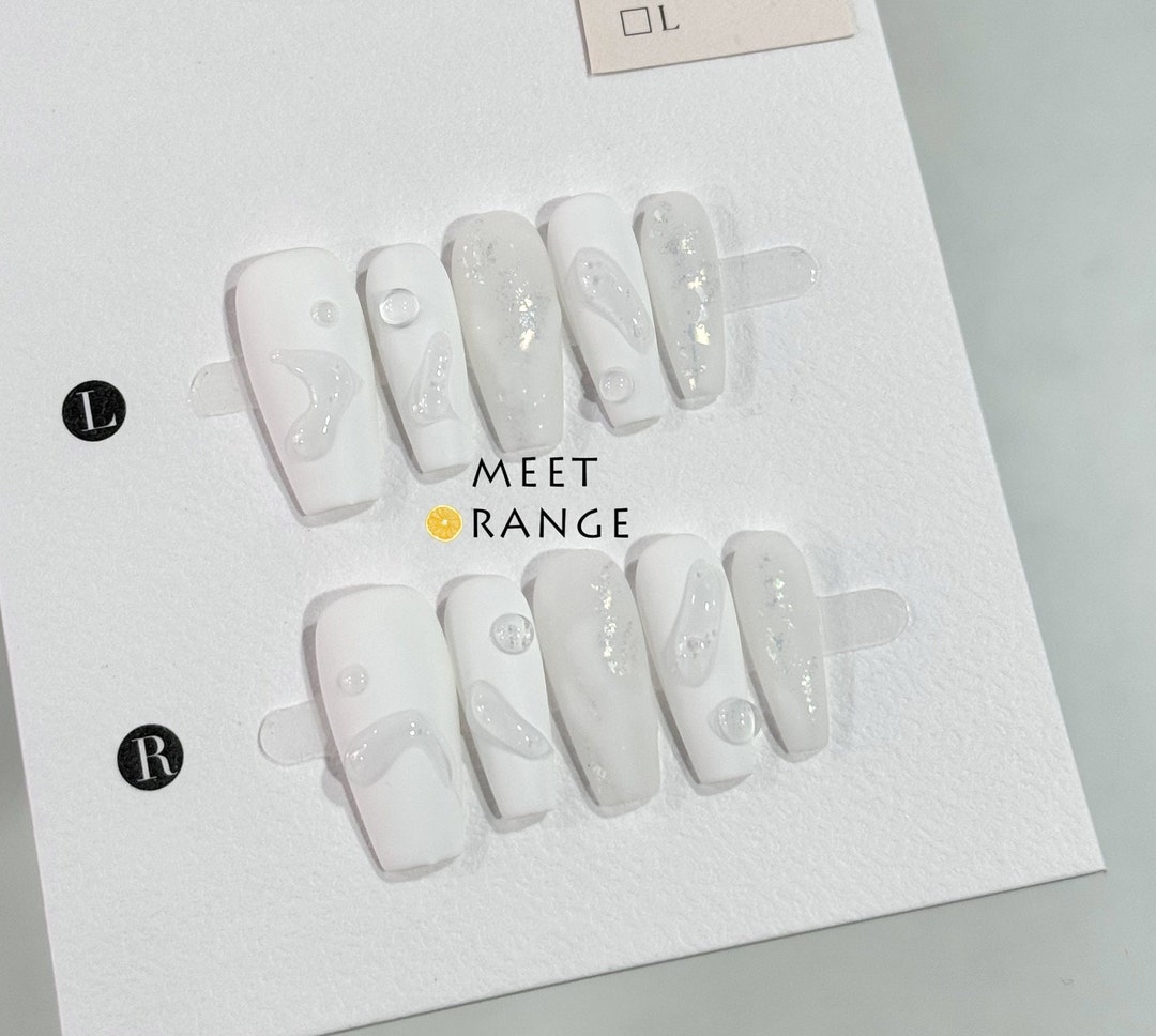 92 - 3D White Water Drop Nails | Handmade Free Style Nails | Holiday ...