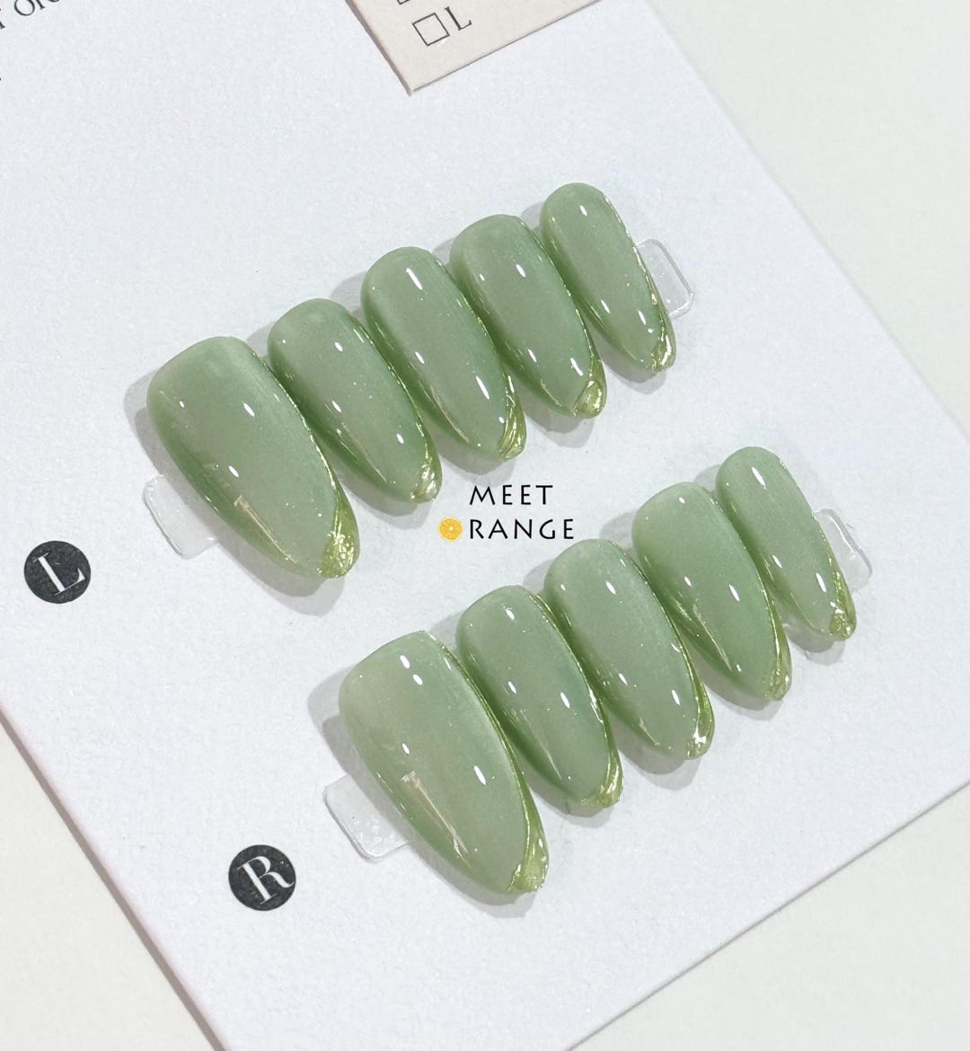 163 - Green Cat Eye Press on Nails | Handmade Glitter Nails | Shiny ...