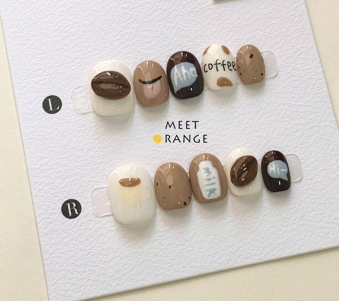 3D Coffee Bean Press on Nails: Handmade Holiday Party Nails - Etsy