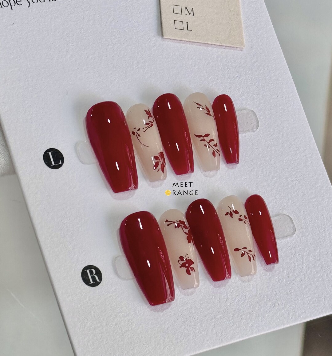 27 - Chinese Style Red Nails | Party Nails | Hand Painted Nails | Press ...