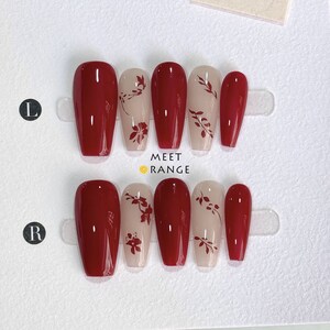 27 - Chinese Style Red Nails | Party Nails | Hand Painted Nails | Press ...