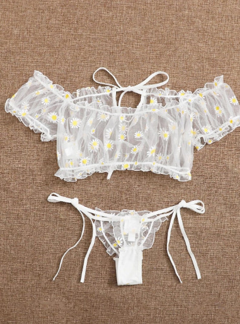 Daisy Floral Sheer Mesh Lingerie Set Lingerie Lace Etsy