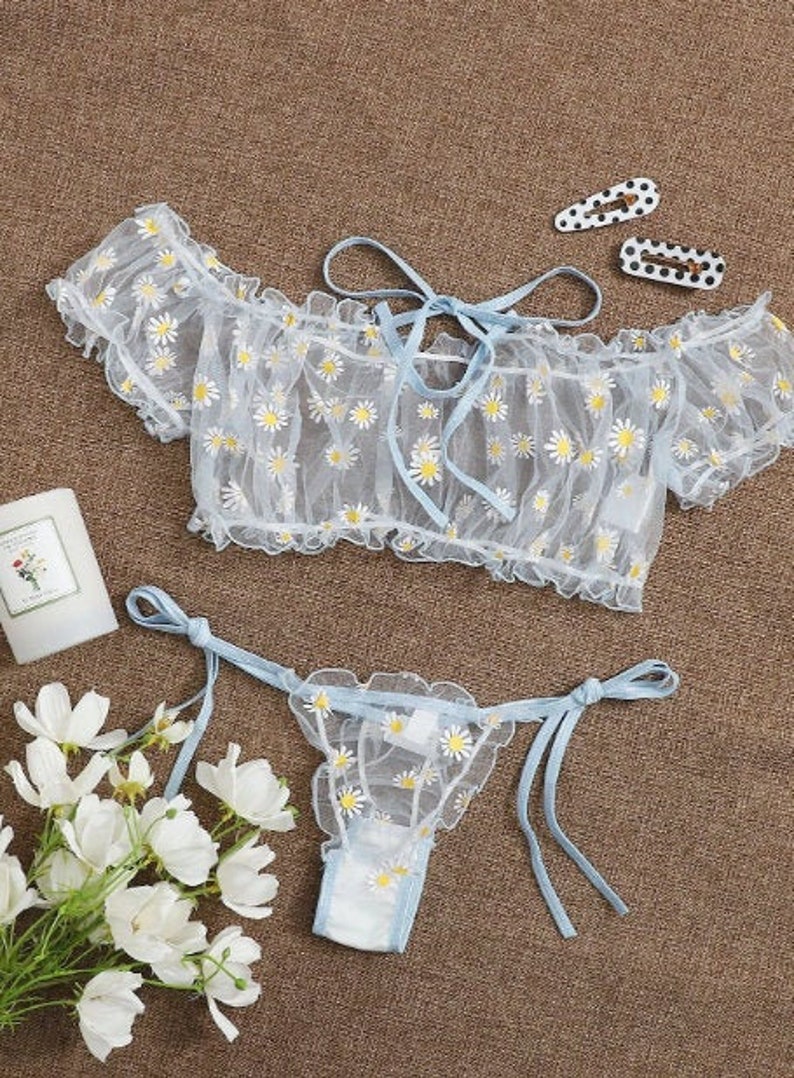 Daisy Floral Sheer Mesh Lingerie Set Lingerie Lace Etsy