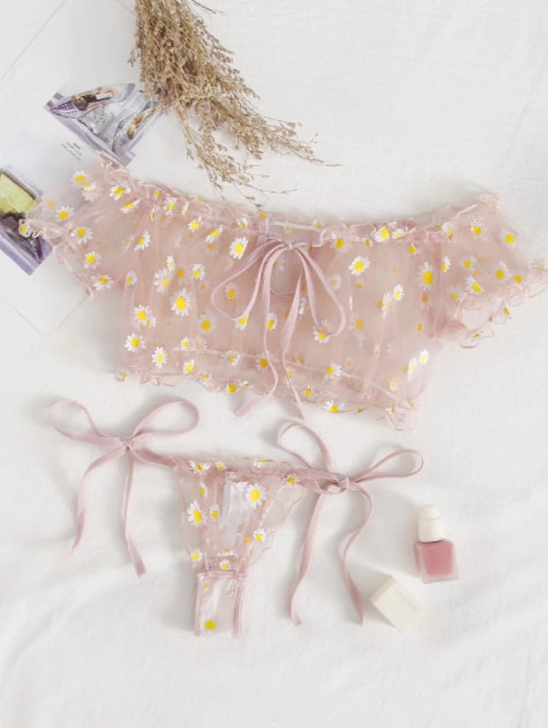Daisy Floral Sheer Mesh Lingerie Set Lingerie Lace Etsy