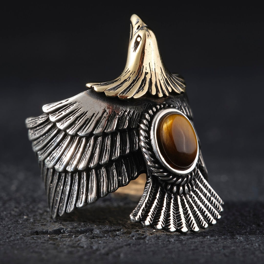 Tigerauge Stein mit amerikanischem Adler Ring,handgemachter Herrenring ...