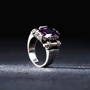 Silver Amethyst Purple Zircon Men's Ring, Square Stone Silver Ring ...