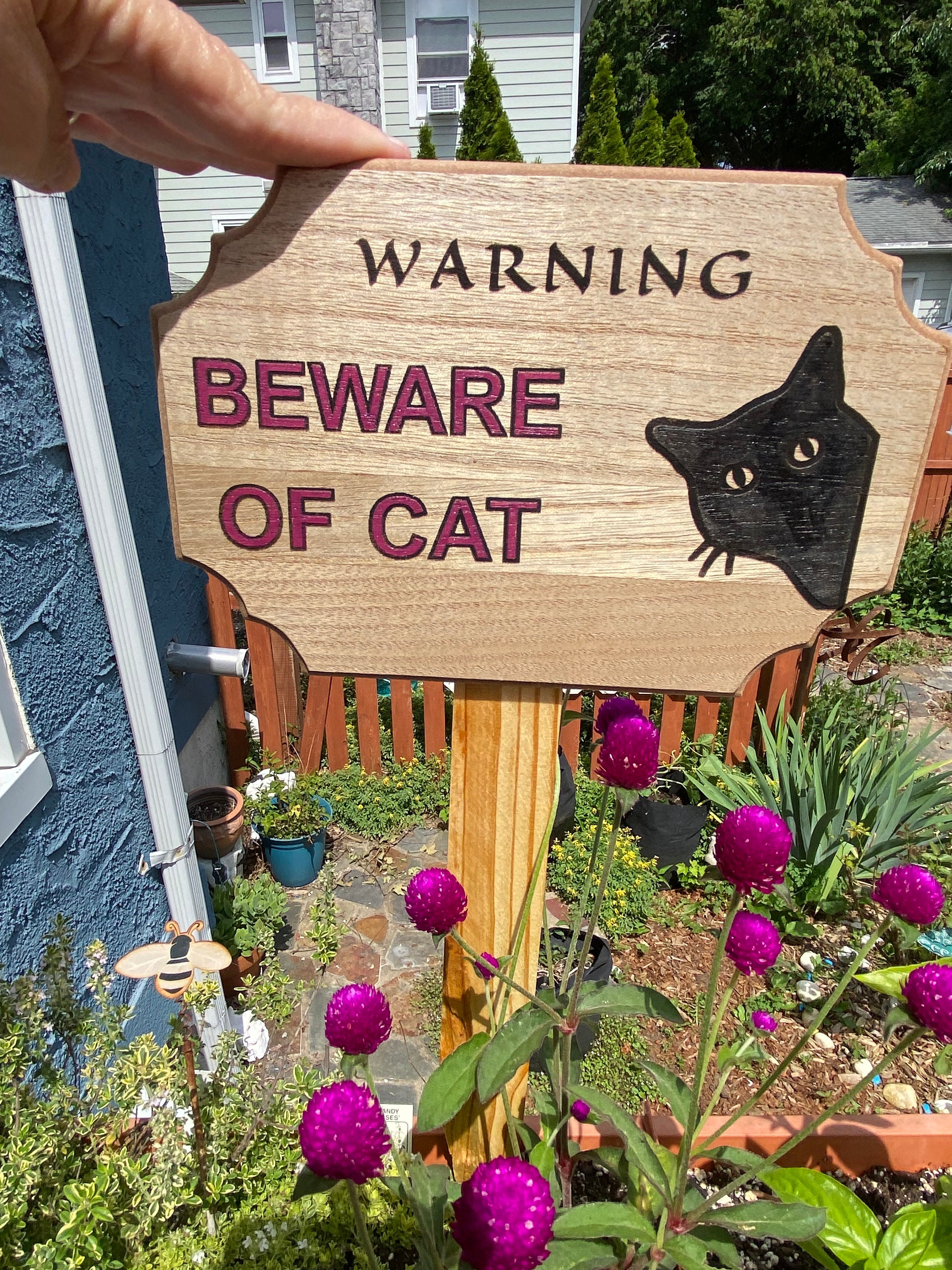 Warning Beware of Cat Pet Stake, Cat Yard Stake, Curb Your Dog Stake ...