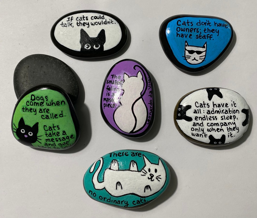 Cat Rocks / Animal Rocks / Gift Rocks / Cat Lover / Gray Cat / Black ...