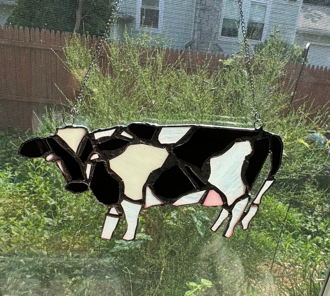 Large Stained Glass Cow Suncatcher, Suncatcher, Stained Glass, Window ...