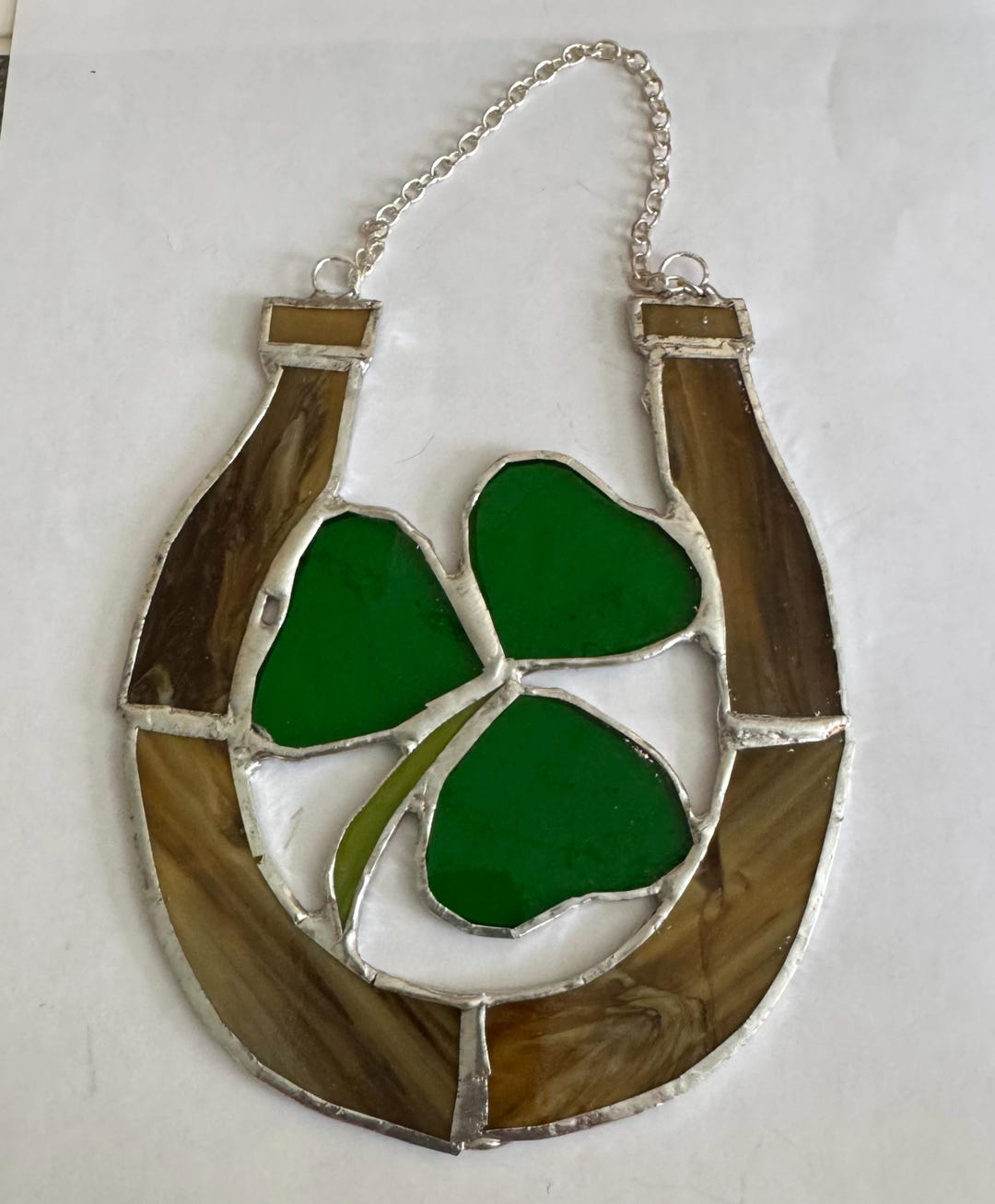 Stained Glass Clover Horseshoe Suncatcher, Window Hanging, Colorful ...