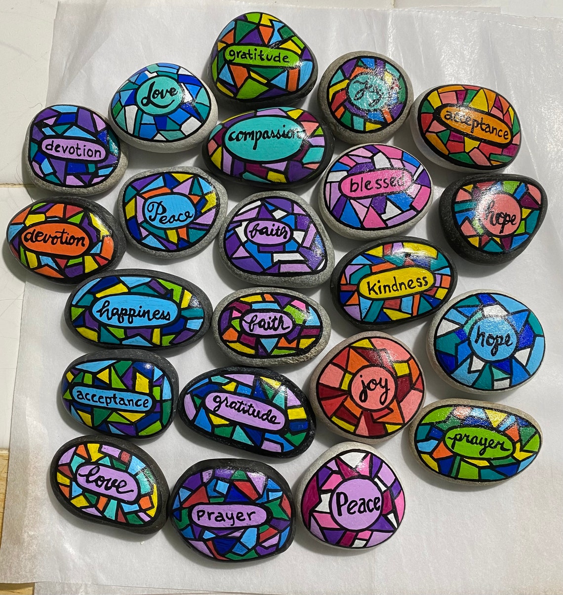 Stained Glass / Inspirational Words / Painted Rocks / Rock Art - Etsy