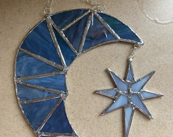 Moon and Star Stained Glass Window - Etsy