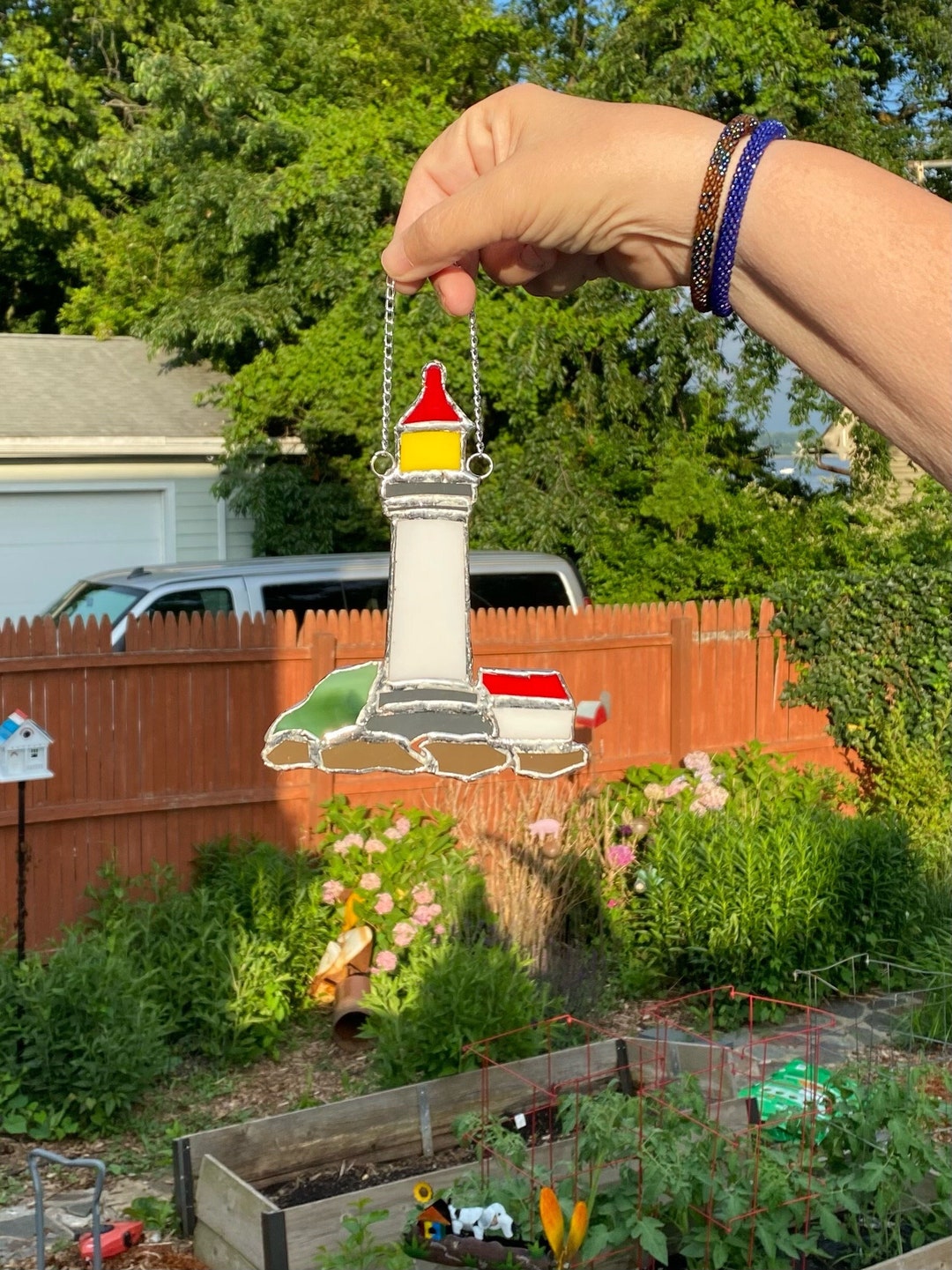 Stained Glass Lighthouse Suncatcher, Window Dressing, Lighthouse, Beach ...