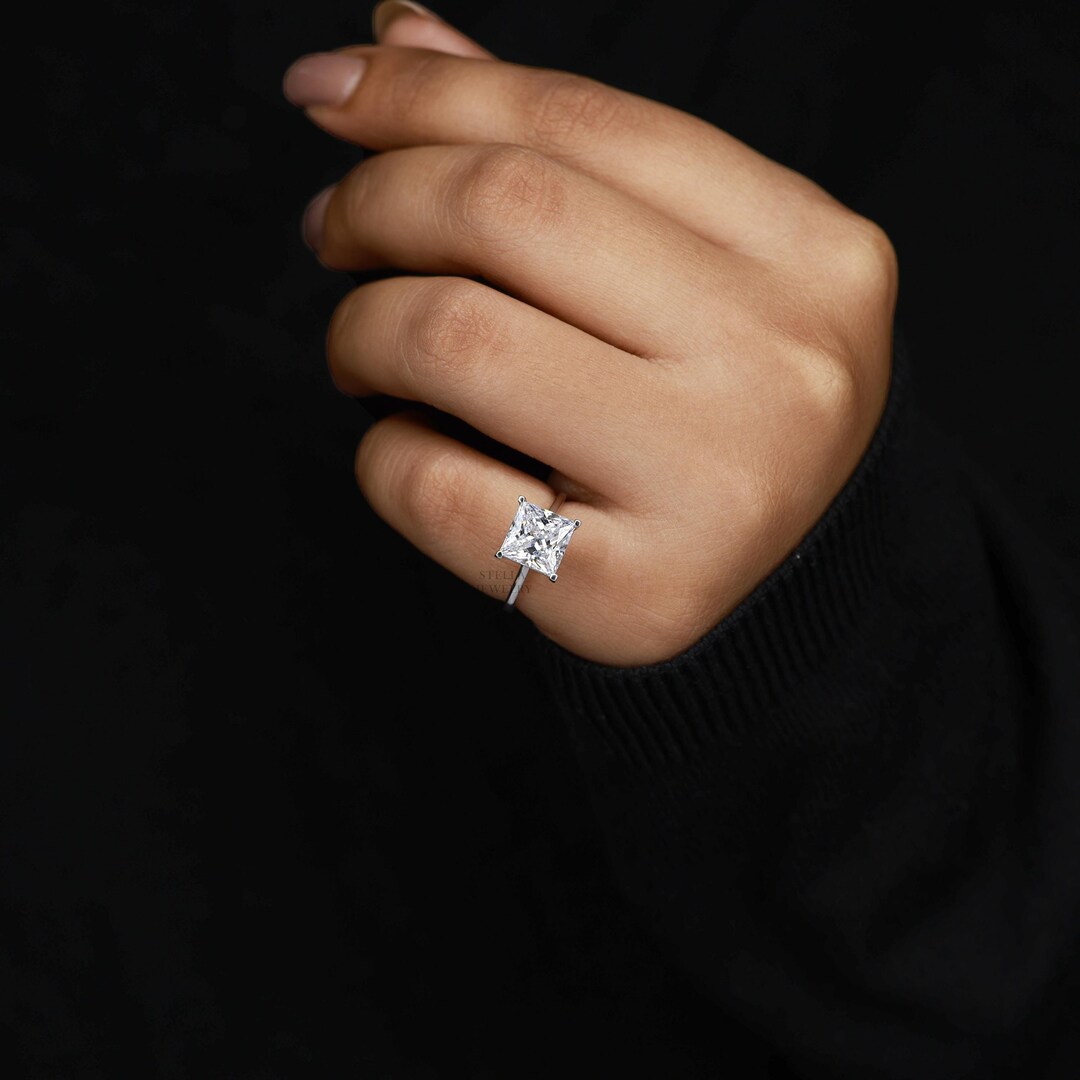 14k Gold Princess Cut Engagement Ring Simple Moissanite Solitaire Ring ...