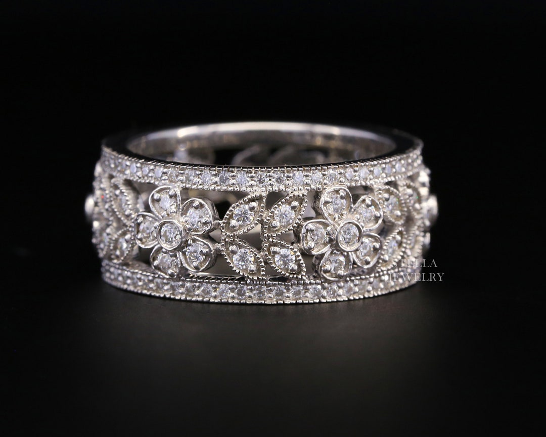 Antique Filigree Wedding Band / Vintage Wide Flower Wedding Band / Art ...