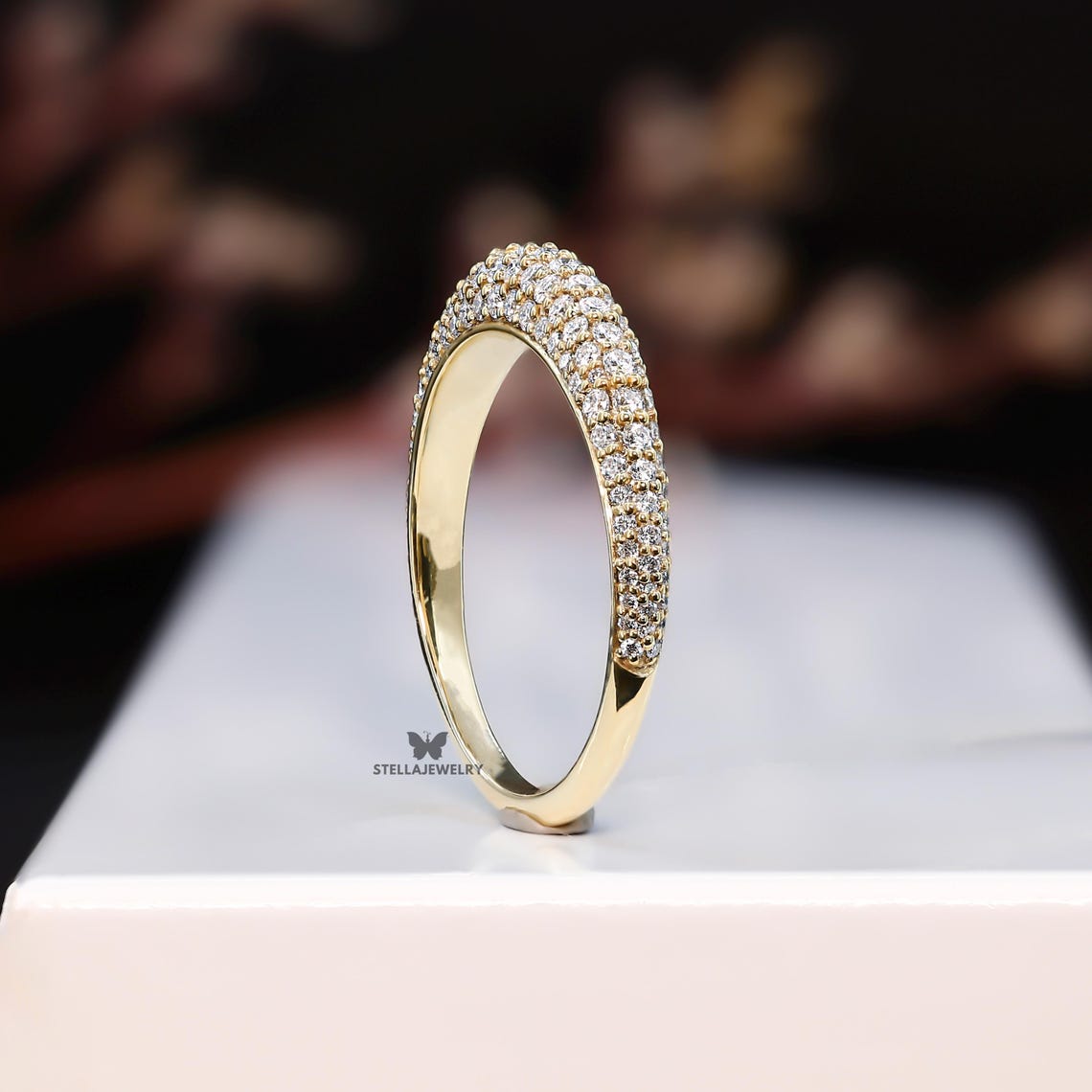 Pave Signet Dome Ring Diamond Signet Ring Solid Gold Pinky Promise Ring ...