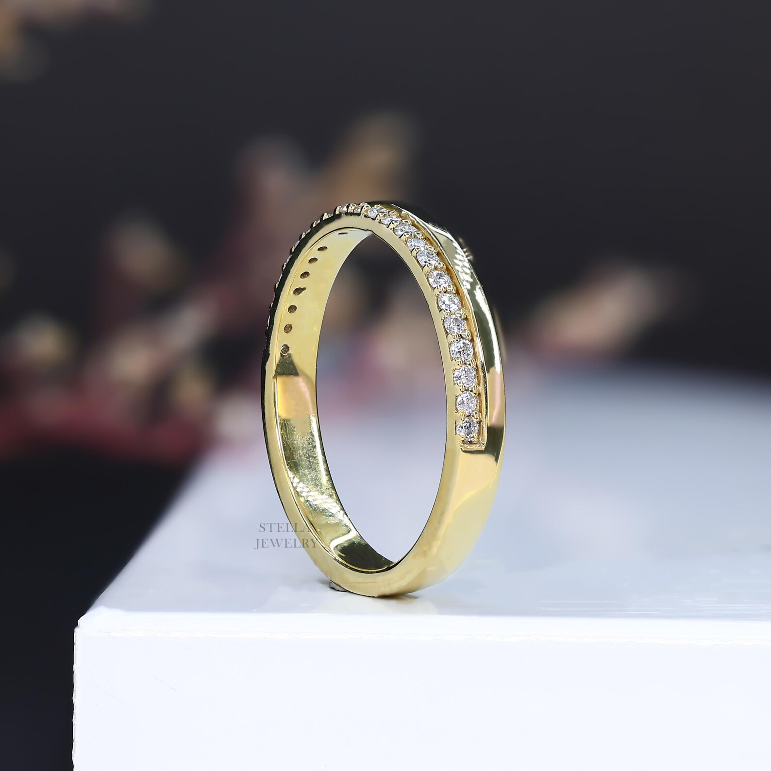 Lab Diamond One Side Band Half Eternity Wedding Band 3MM Wide Plain ...