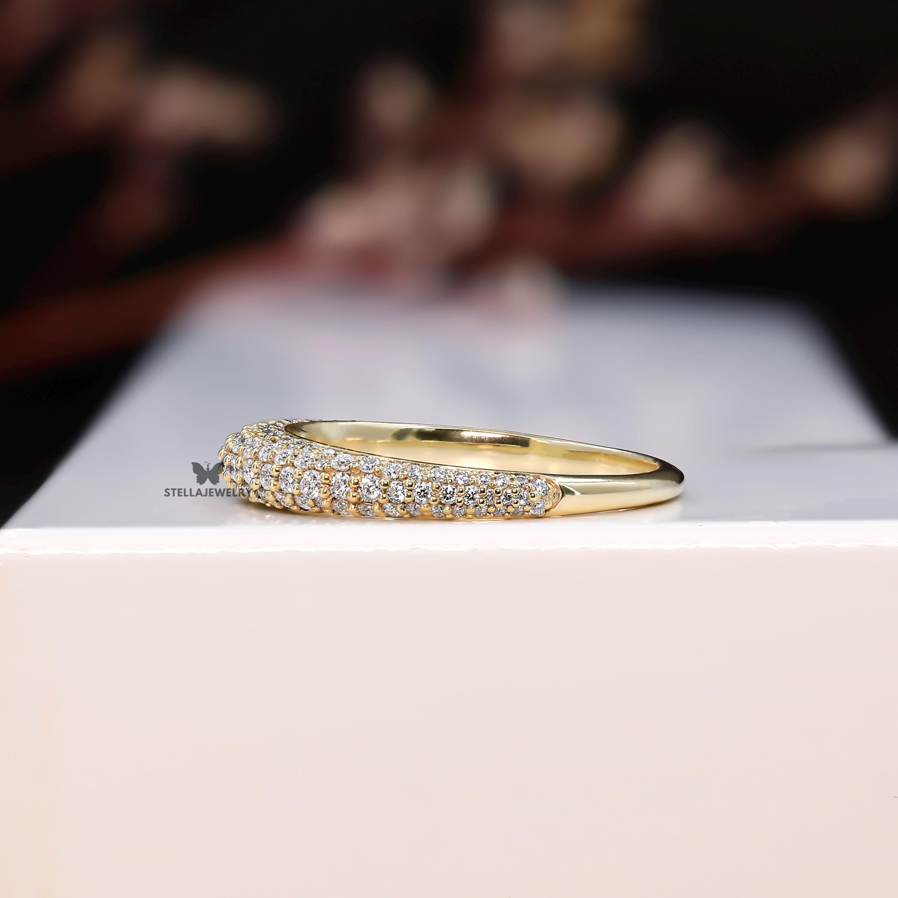 Pave Signet Dome Ring Diamond Signet Ring Solid Gold Pinky Promise Ring ...