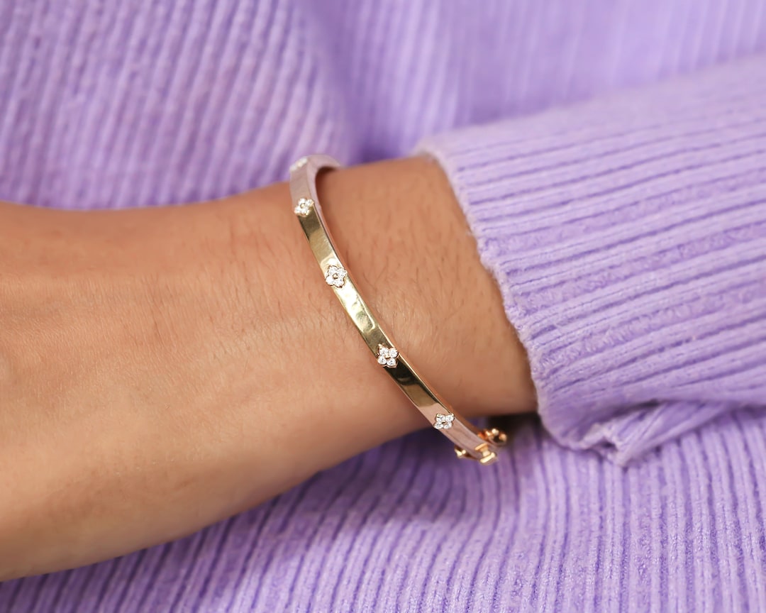 Flush Set Diamond Bracelet Clover Round Lab Diamond Bracelet Four Leaf ...