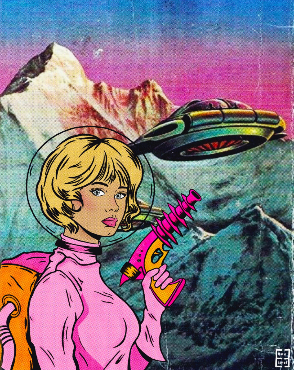 Retro Sci Fi Art Galactic Girl V1 By Em2art Vintage Art Comic Pop Art