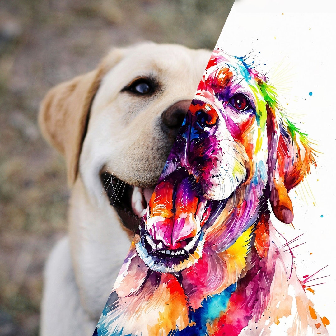 Personalized Watercolor Pet Portrait, Colourful Watercolor Pet, Rainbow ...