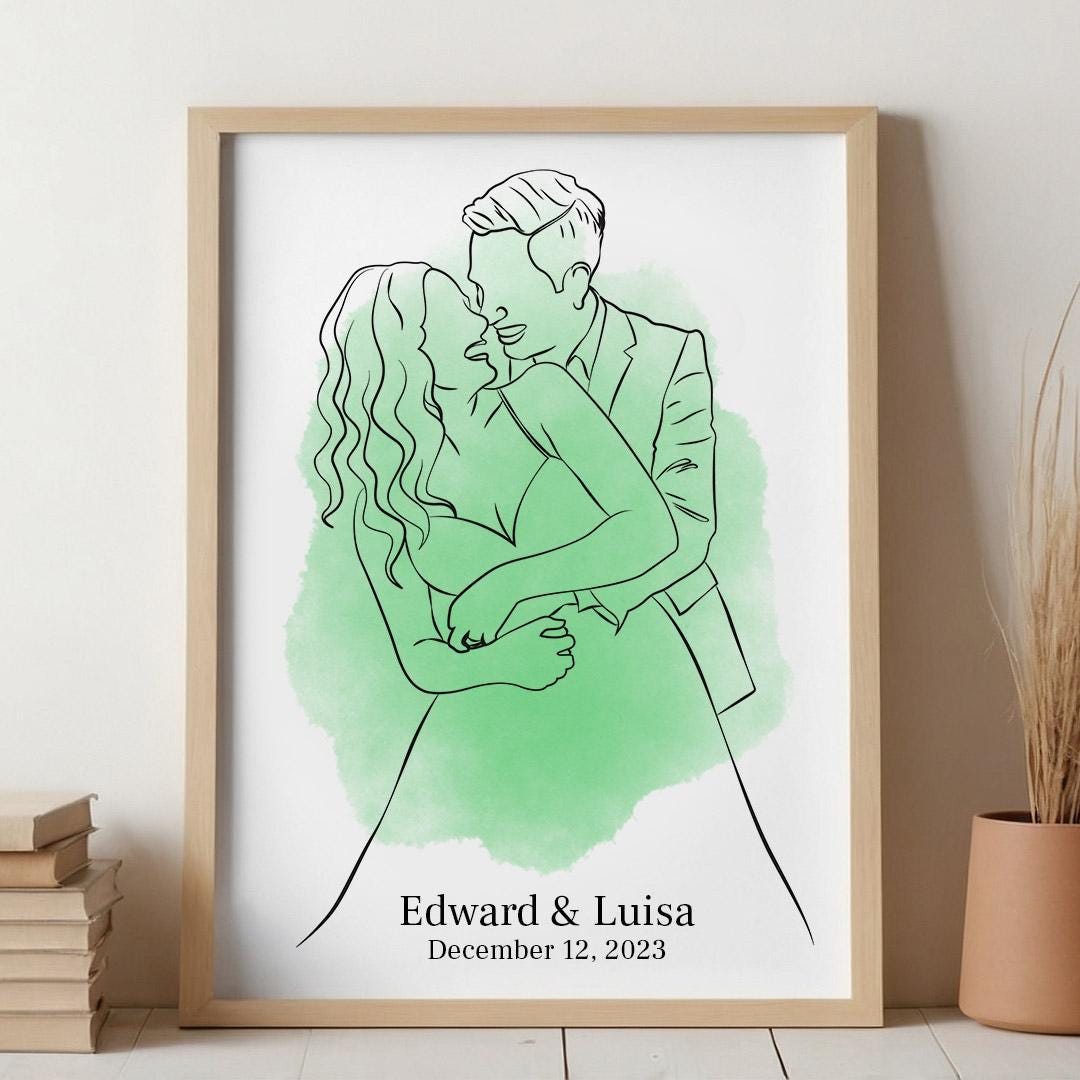 Silly Couple Line Drawing, Couple One Line Drawing, Line Art From Photo ...