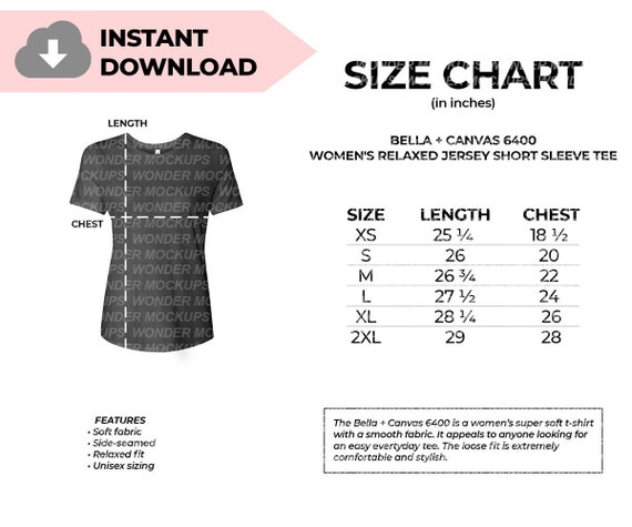 Wall Hangings Wall Décor Bella canvas Relaxed Jersey 6400 6400 Size Chart 6400 Color Chart etna ...