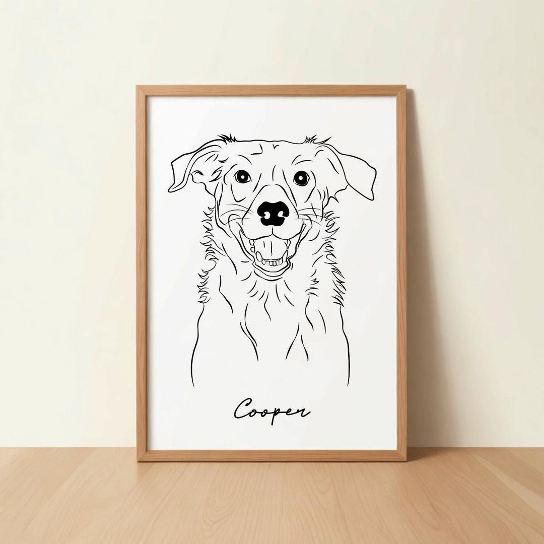 Custom One Line Pet Portrait, Pet Outline Painting, Dog Outline Drawing ...