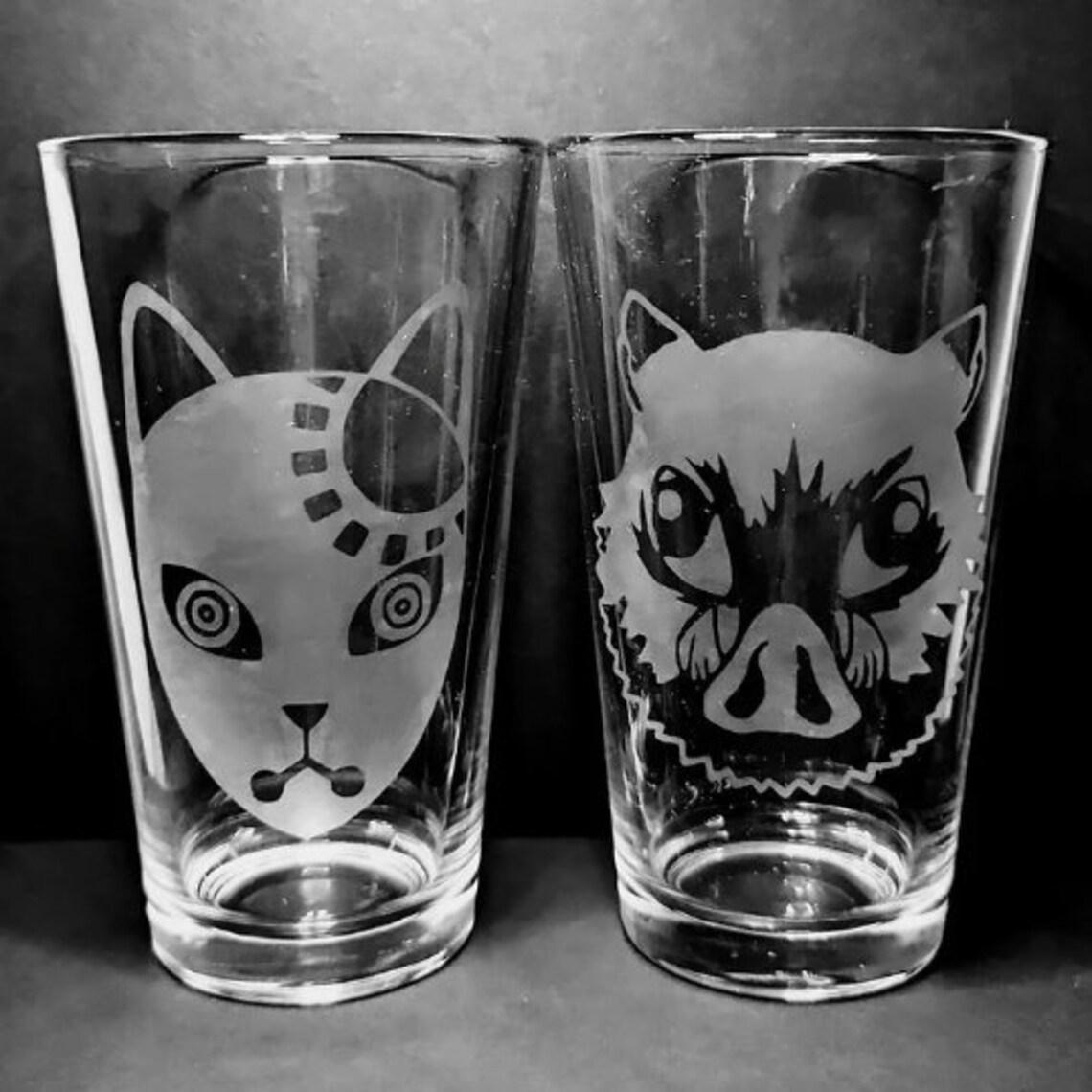 Tanjiro & Inosuke Masks Set of Etched Pint Glasses - Etsy
