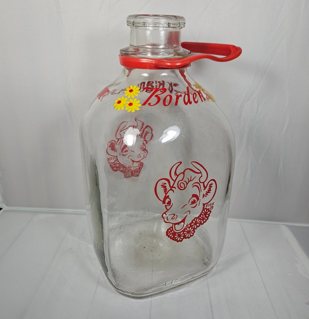 Gallon Bordon Milk Bottle, Vintage Glass Dairy Jug, Elsie the Cow on ...