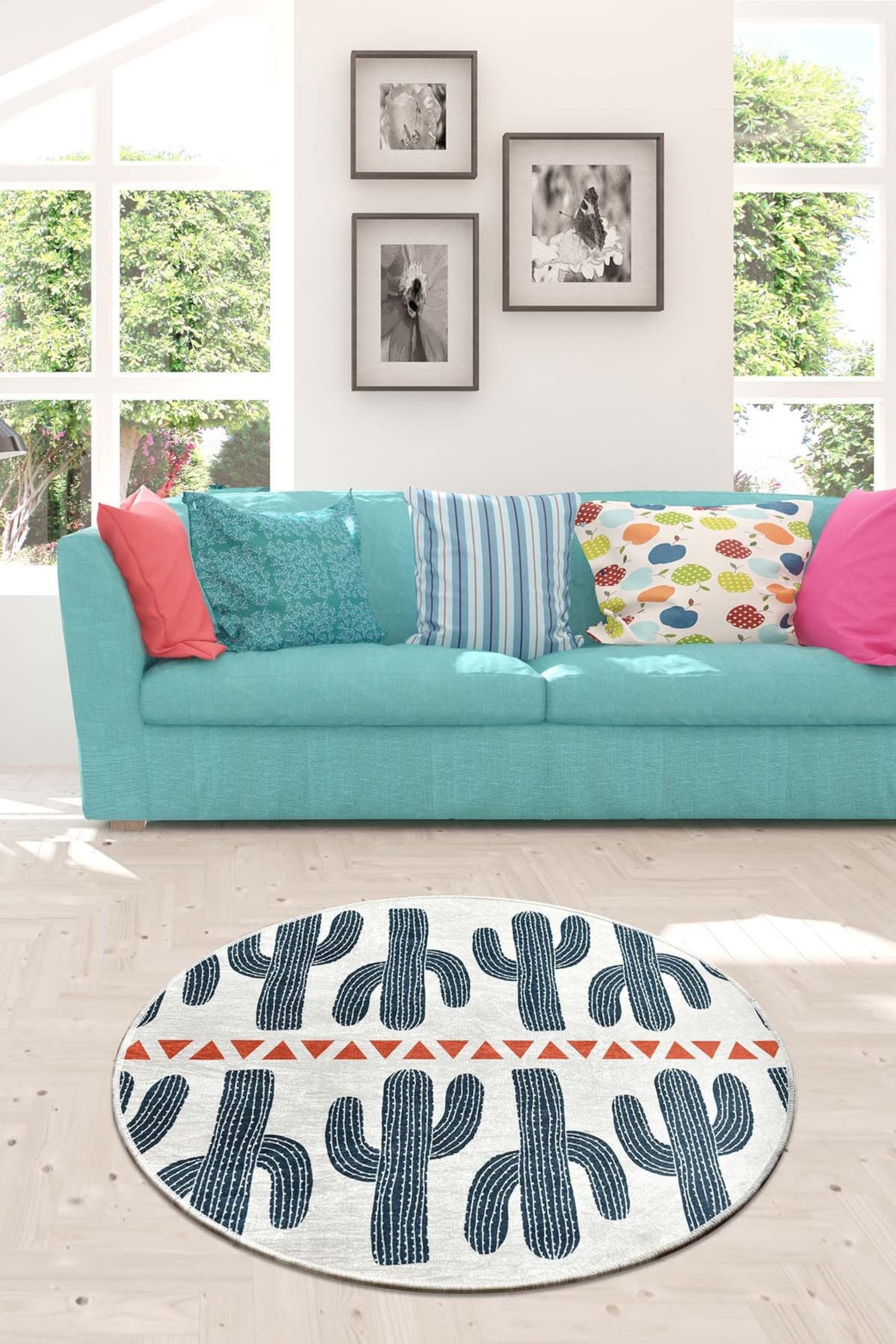 CIRCLE CACTUS RUG Plant Rug Cactus Print Rug Circle Area | Etsy