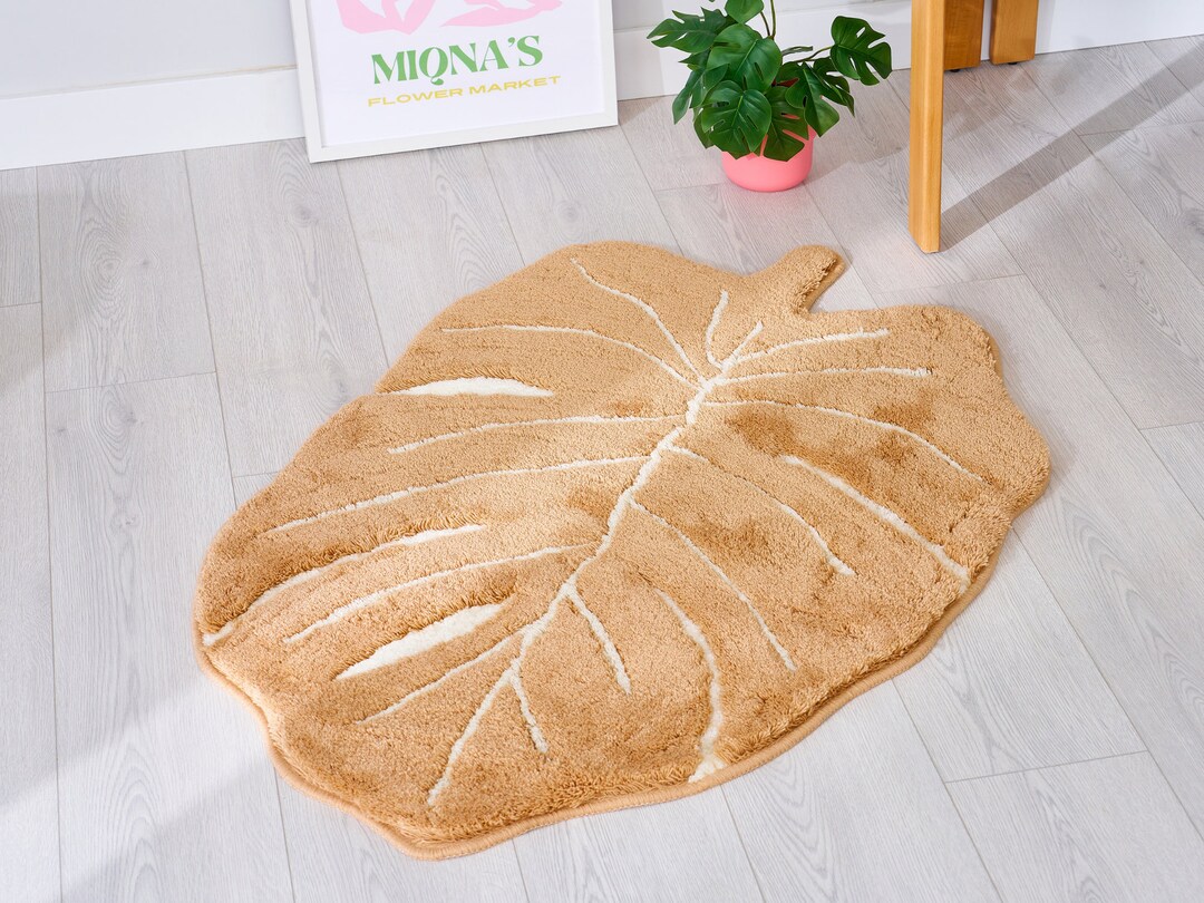 Beige Monstera Rug Monstera Fall Decor Rug 100% Acrylic - Etsy