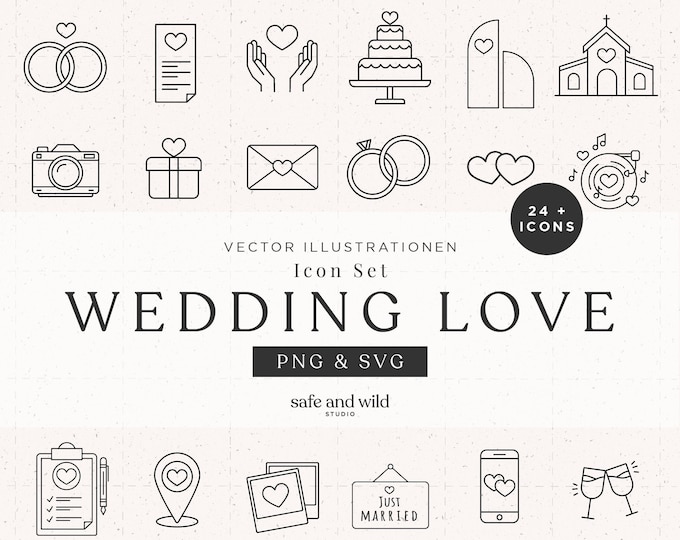 Wedding Icons Clipart Clip Art, Vintage Wedding Invitation Icons Clip ...