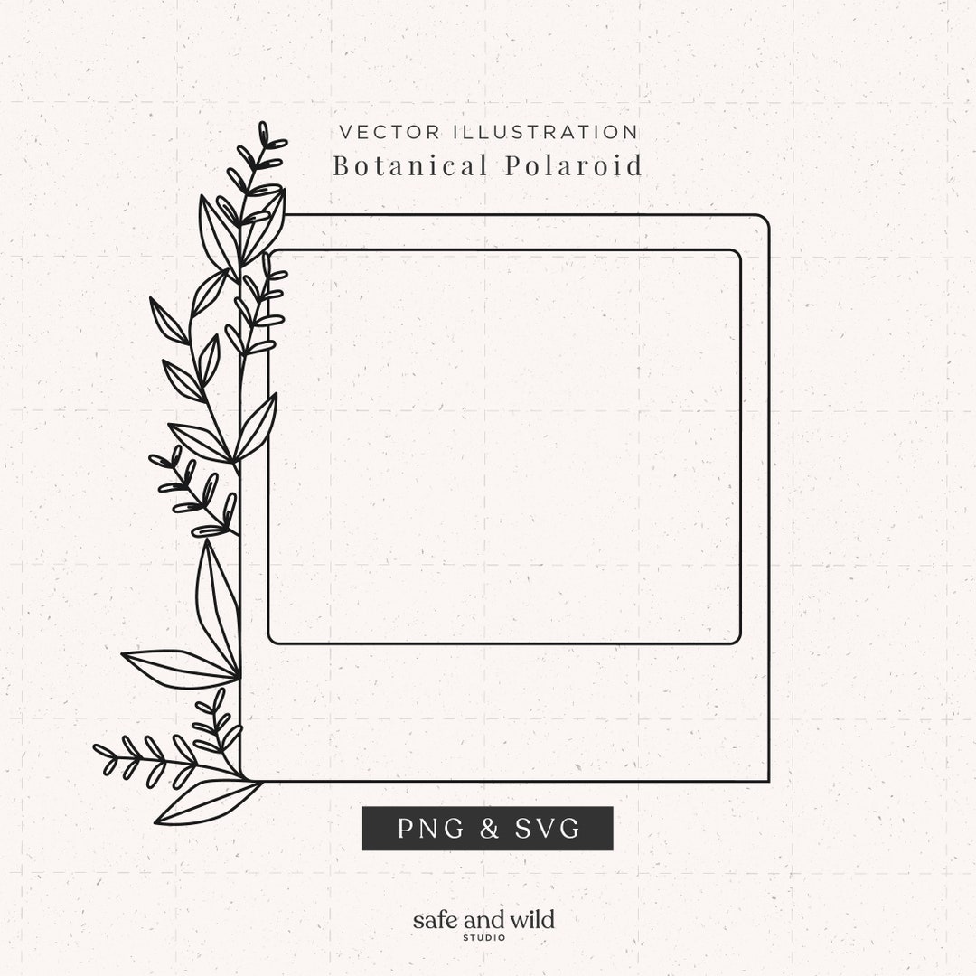 Photo Polaroid Line Art With Flowers Design Boho Graphic for Wedding ...