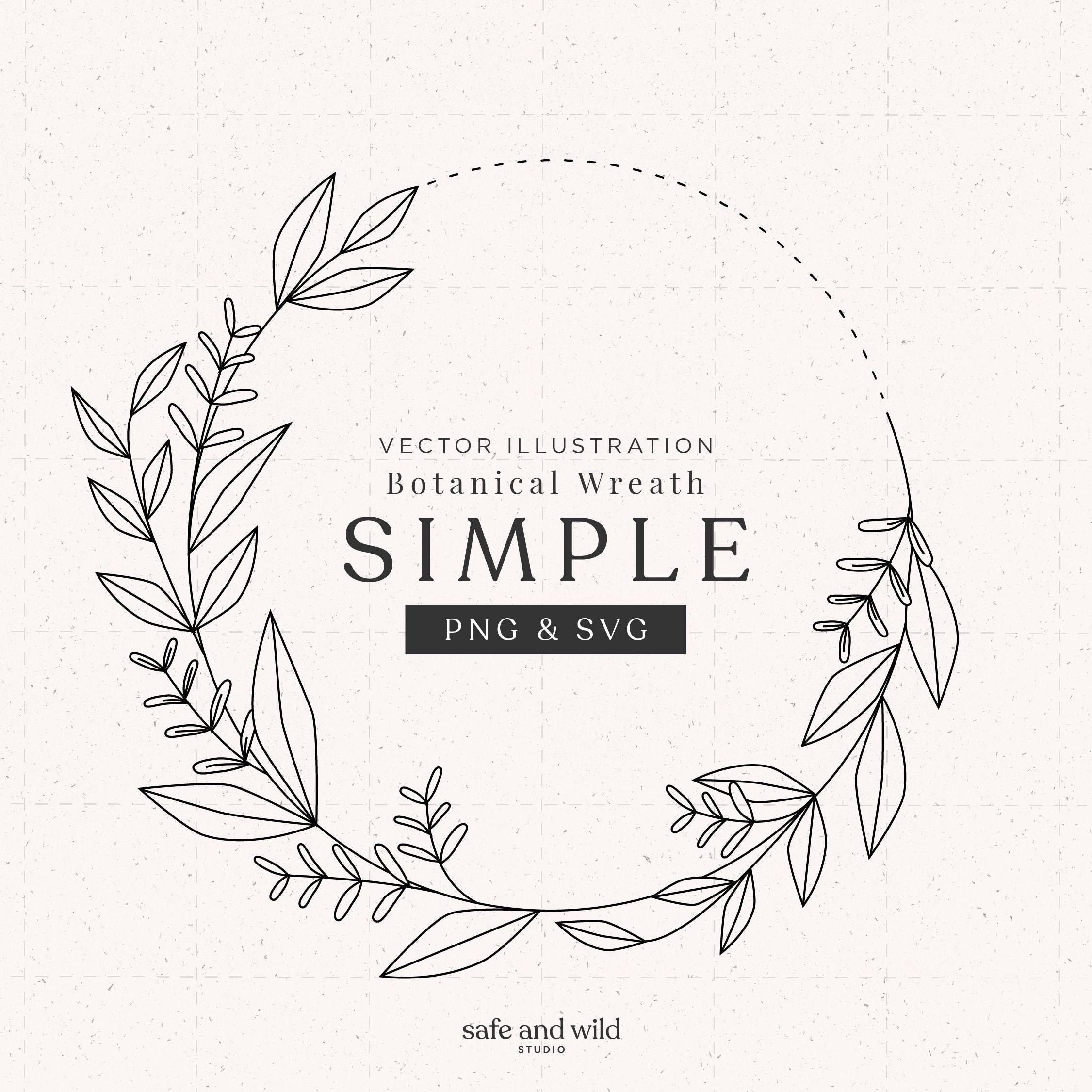 Flower Wreath Simple Floral Wreath Fine Line Circle Design for Plotter ...