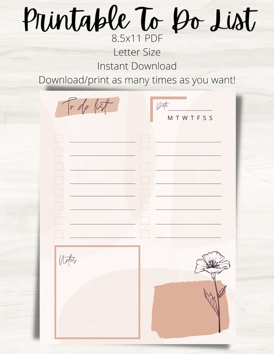 Printable to Do List, Instant Download, Daily Planner, Letter Size ...