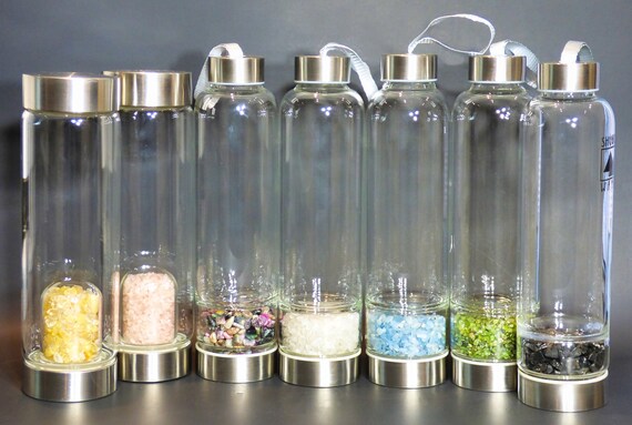 Crystals Glass BOTTLES With CRYSTALS Crystal Infused Healing - Etsy