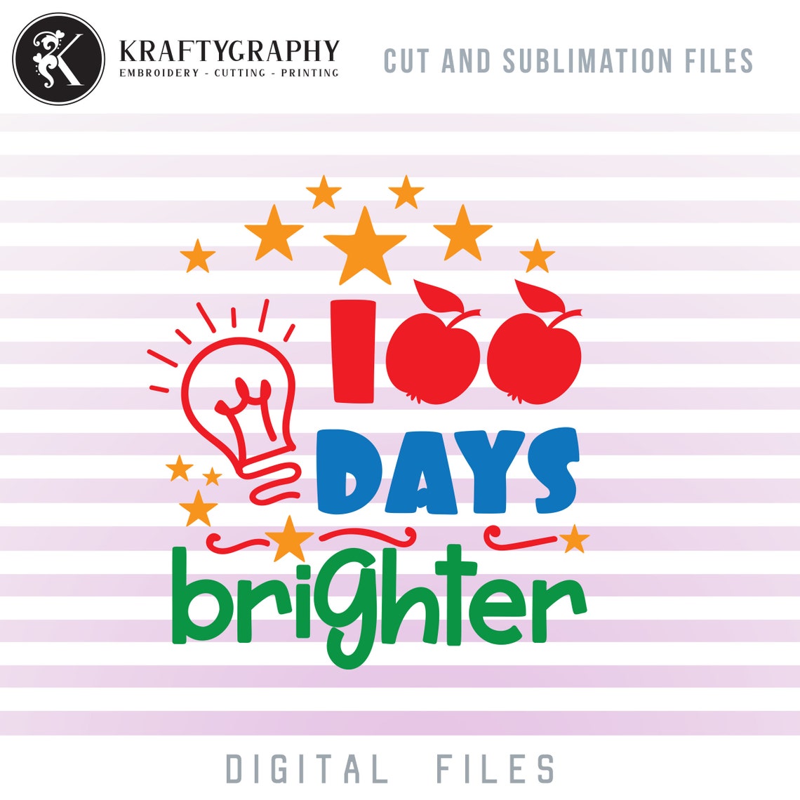100 Days Brighter Svg Files Lightbulb Clipart 100th Day Of Etsy
