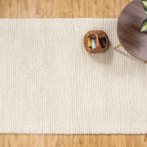 The Indoor Store - Hand Knitted Chunky Wool Loops Area Rug, Ivory/off ...