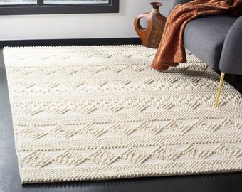 The Indoor Store Hand Knitted Chunky Wool Loops Area Rug, Ivory/off ...