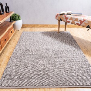 Nordic Elegance: Hand-woven Chunky Wool Pebble Rug, Textured Brown ...