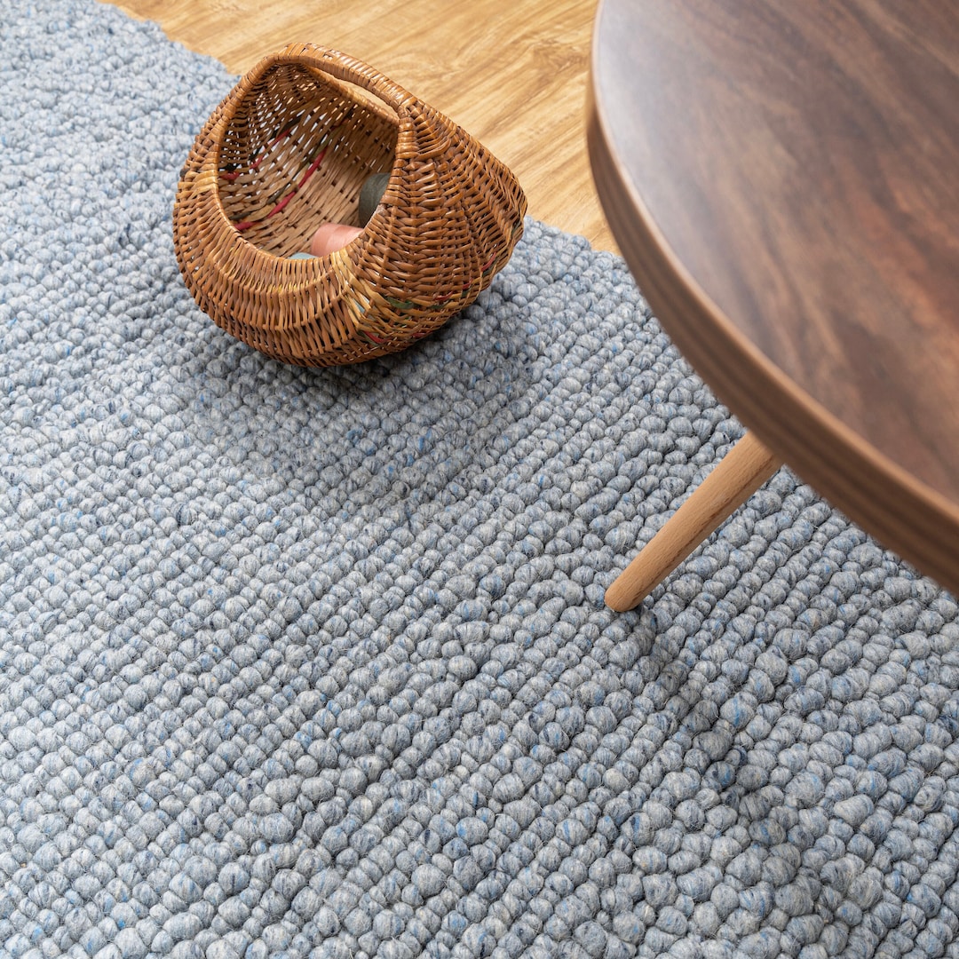 Hand Woven Chunky Wool Area Rug, Textured Blue, Loops - Etsy