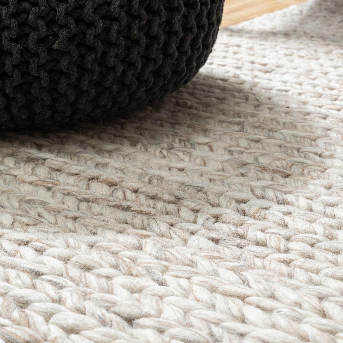 The Indoor Store Hand Knitted Chunky Wool Area Rug Textured - Etsy