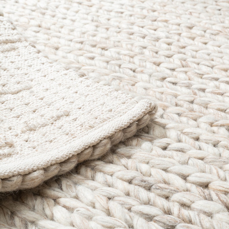 The Indoor Store - Hand Knitted Chunky Wool Area Rug, Textured Beige ...