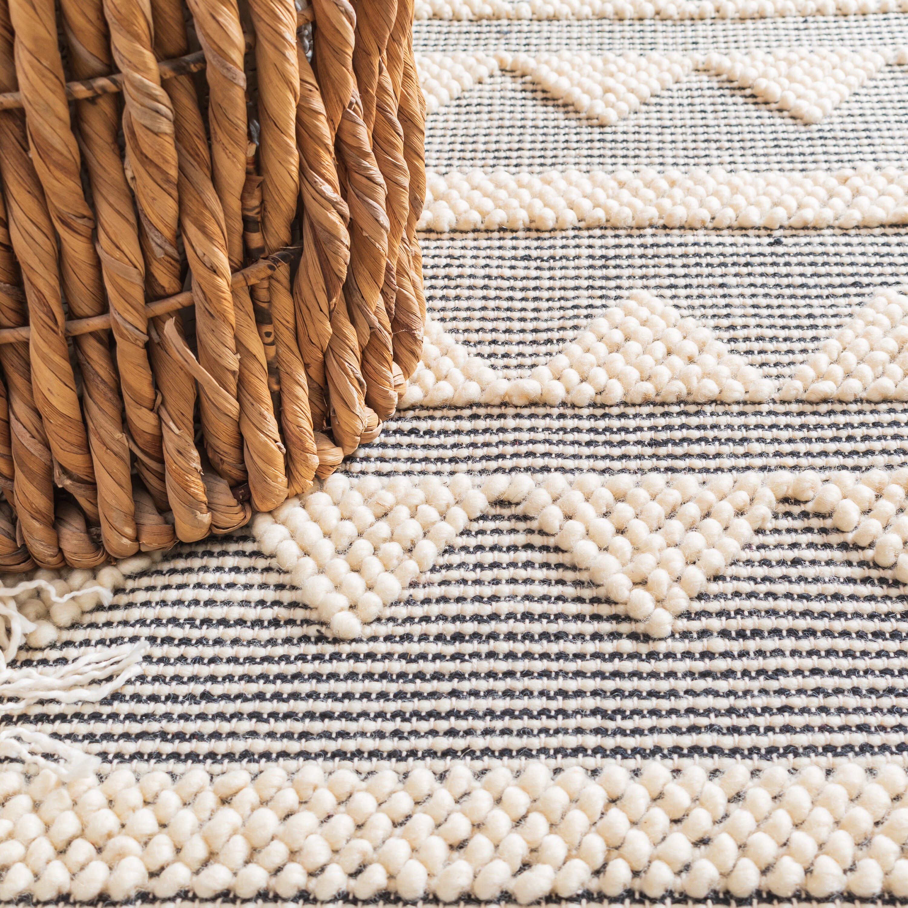 The Indoor Store - Hand Woven Wool Area Rug, Black & Off-white ...
