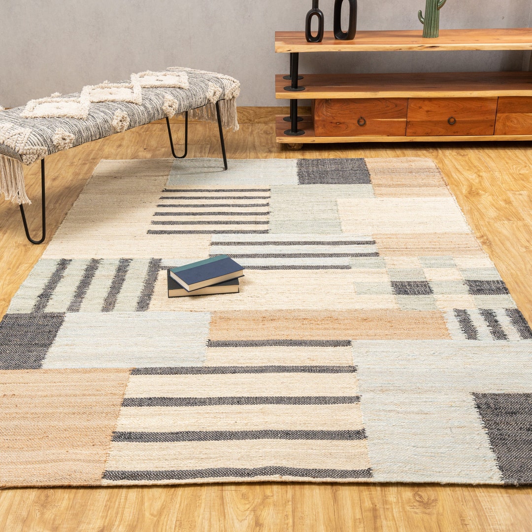 The Indoor Store - Hand Woven Jute Area Rug, Modern Geometric Panja ...